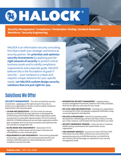 HALOCK-Information-Security-Services - HALOCK HALOCK-Information-Security-Services - HALOCK