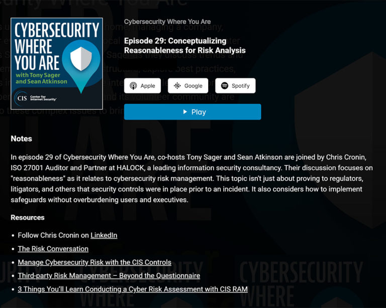 CIS Risk Assessment Method by CIS & HALOCK for Reasonable Security