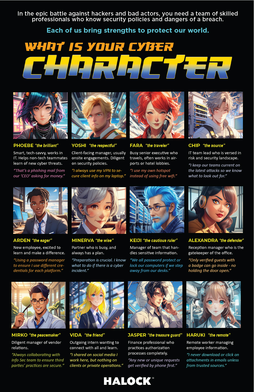 Anime Character Cybersecurity Awareness Poster - HALOCK Anime Character Cybersecurity Awareness Poster - HALOCK